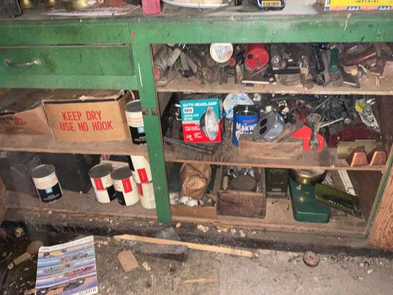 Contents of five shelves: tools, toolbox, anti-freeze, misc - Hurley ...