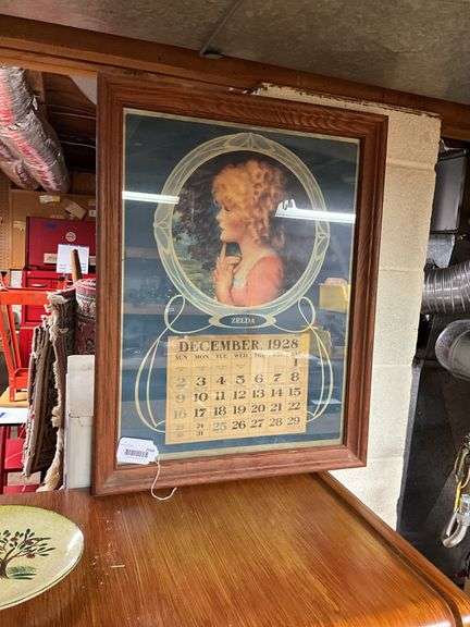 December 1928 framed calander - Hurley Real Estate & Auctions