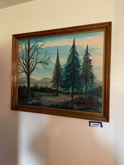 Wall hangings: landscape painting, lighthouse clock and plaques, Harry ...
