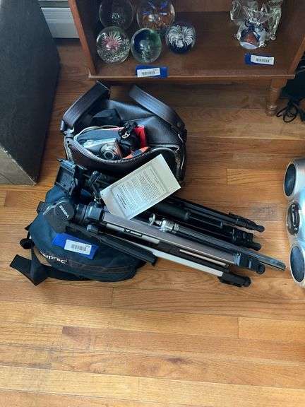 Cameras lot, Argus movie camera, lenses, tripods, bag and equipment ...