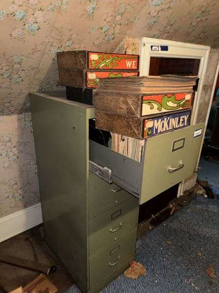 File cabinet full of sheet music and several boxes of sheet music. File ...