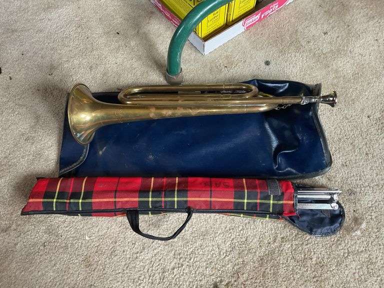 US Regulation bugle, case, and music stand - Hurley Real Estate & Auctions