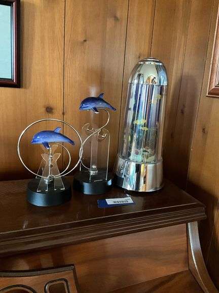 Two rocking kinetic dolphins and aquarium accent light - Hurley Real ...