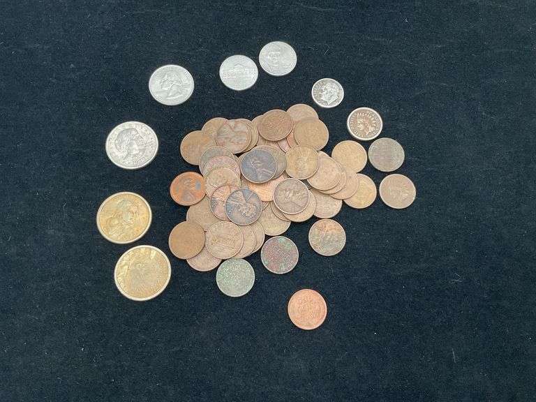 Lot of misc. coins, 3 $1.00 coins, wheat cents, Indian cents, etc ...