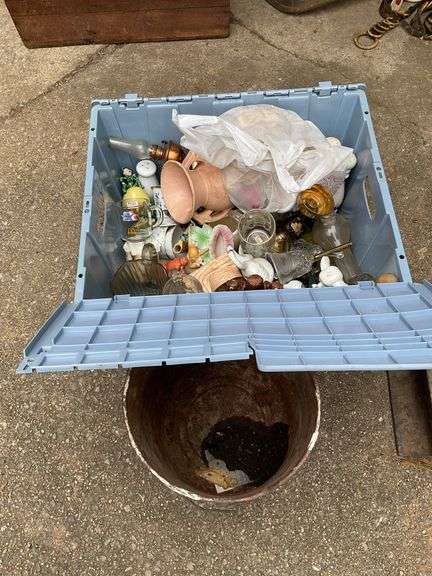 Plastic tote full of collectibles - Hurley Real Estate & Auctions