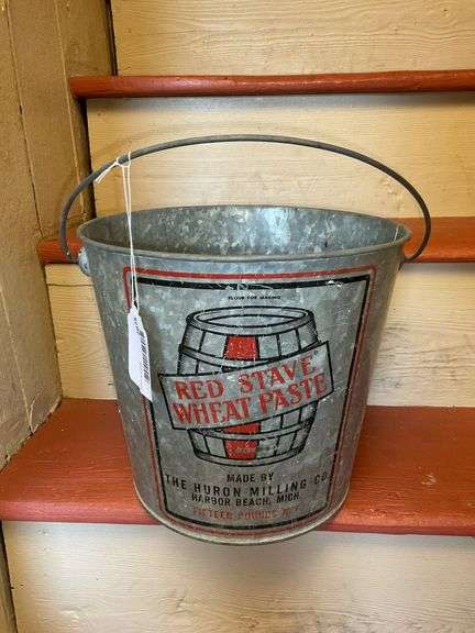 Red Stave Wheat Paste Advertising Pail - Hurley Real Estate & Auctions