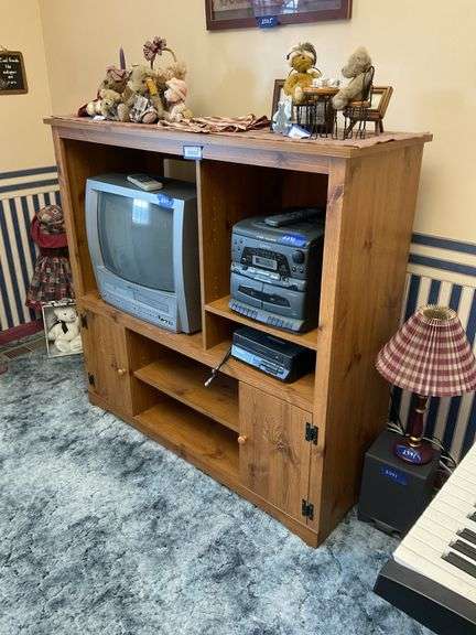 Pine entertainment center w/ contents 50.5x48x17 Emerson DVD Player ...