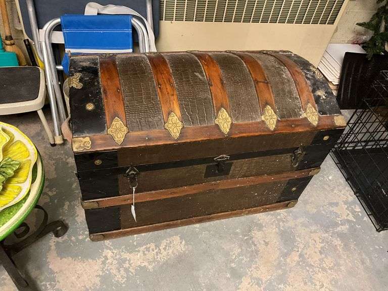 Antique camel back trunk w/ interior tray - refinished and re-lined ...