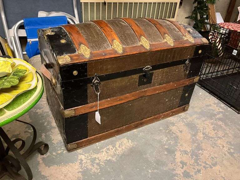 Antique camel back trunk w/ interior tray - refinished and re-lined ...