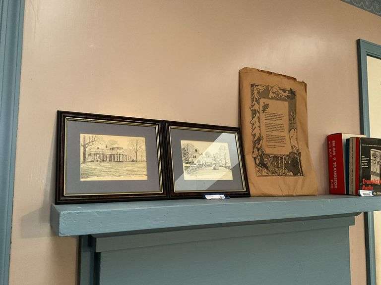 Two framed Charlottesville, Va prints, Eisenhower Gettysburg home model ...