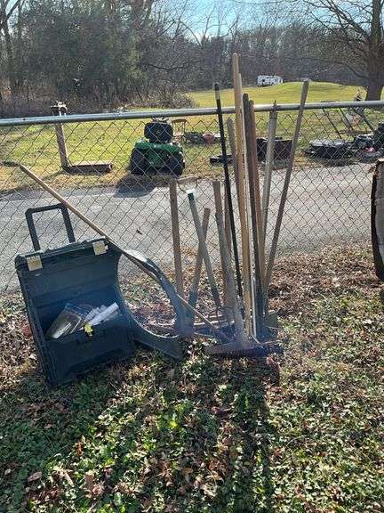 Garden tools, rakes, picks, scraper - Hurley Real Estate & Auctions