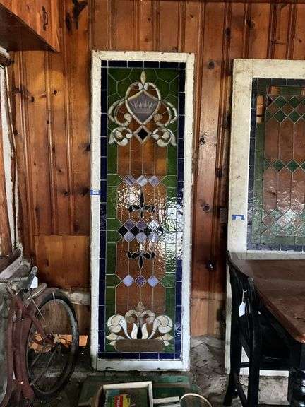 Antique stained glass window "Presented by the Young Ladies Class", in ...