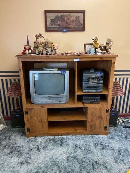 Pine entertainment center w/ contents 50.5x48x17 Emerson DVD Player ...