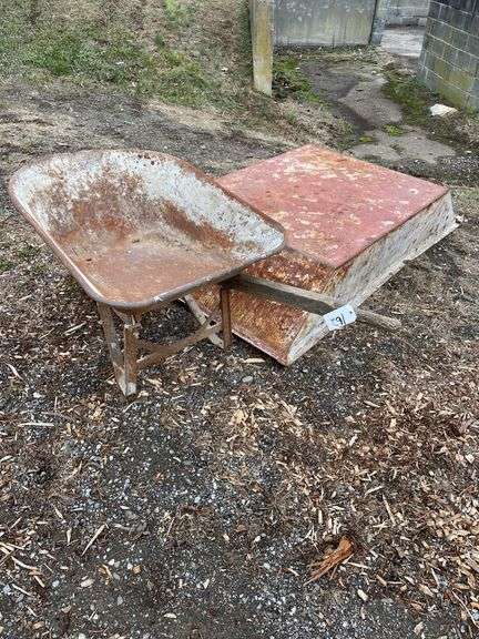 Concrete mud pan and one-armed wheelbarrow - Hurley Real Estate & Auctions