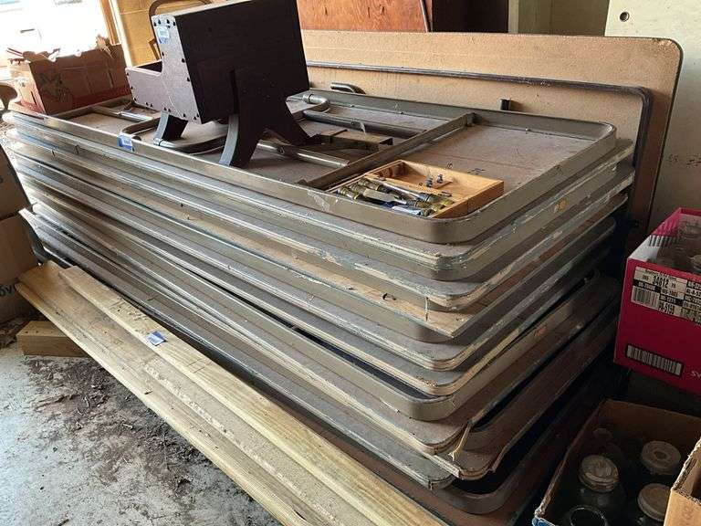Stack of rectangular folding tables - no contents, 8 ft tables - Hurley ...