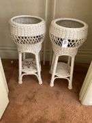 Two white wicker planter stands - Hurley Real Estate & Auctions