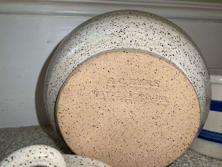 R.C. Engle/Waynesboro PA stoneware covered jar; bowl w/ lid, banded ...