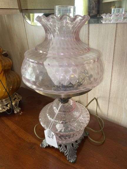 Hurricane lamp, glass shade & matching base - Hurley Real Estate & Auctions