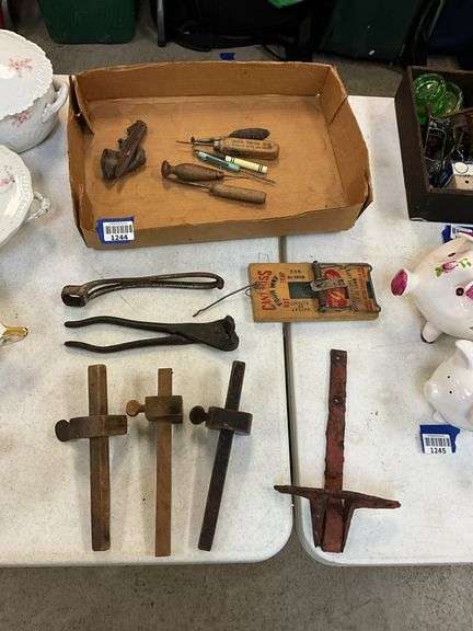 Wooden scribe tools, snow eagle, rat trap, awls, misc tools - Hurley ...