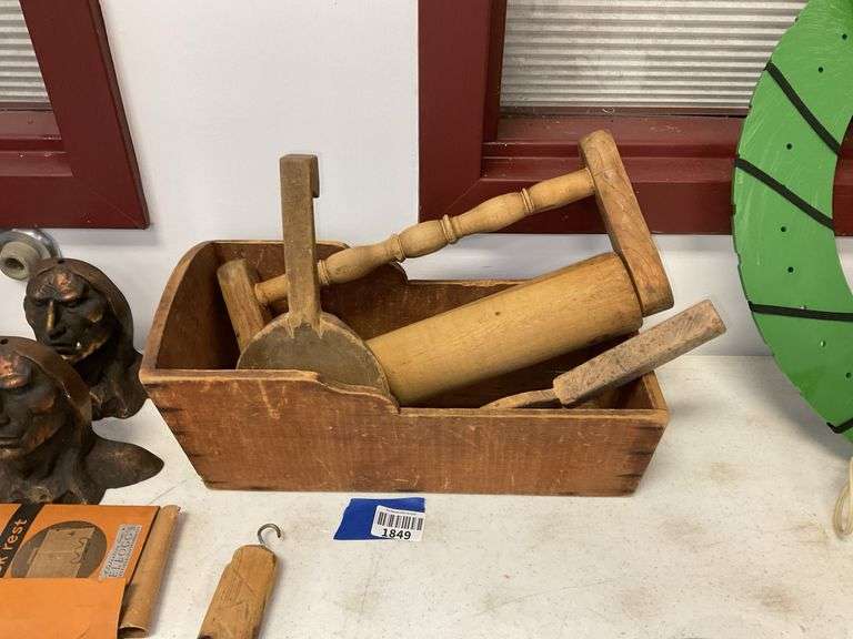 Wooden doll cradle, rolling pin, butter paddles - Hurley Real Estate ...