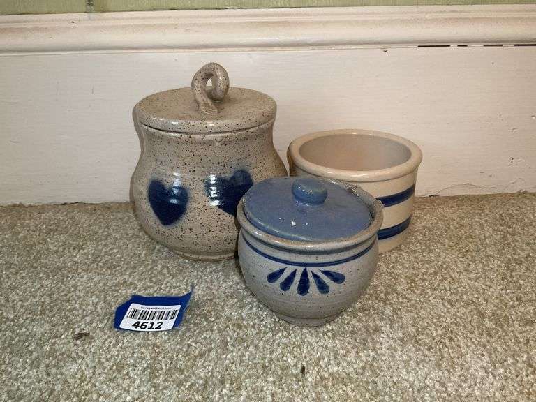 R.C. Engle/Waynesboro PA stoneware covered jar; bowl w/ lid, banded ...
