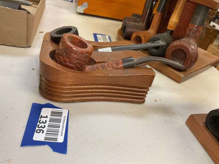 Wood pipe rest w/ pipes - Hurley Real Estate & Auctions