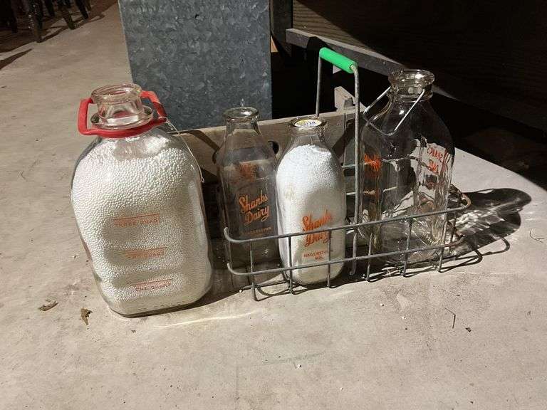 Vintage porch milk delivery box, Shank's Dairy milk bottles, milk ...