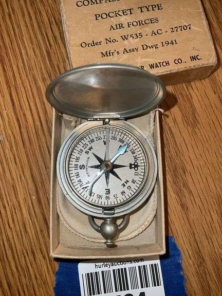 WWII US Airforce pocket compass in original box w/ pouch - Hurley Real ...