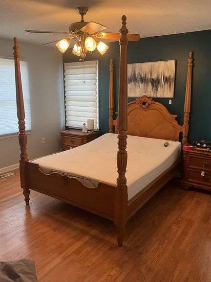 Oak finish high post bed frame - mattress not included 60" wide ...