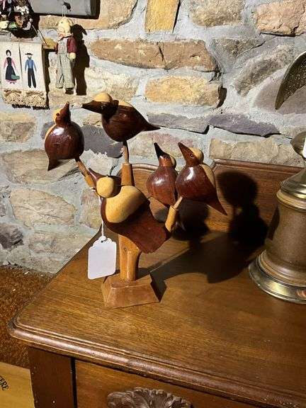 Folk Art carved wood bird tree - Hurley Real Estate & Auctions