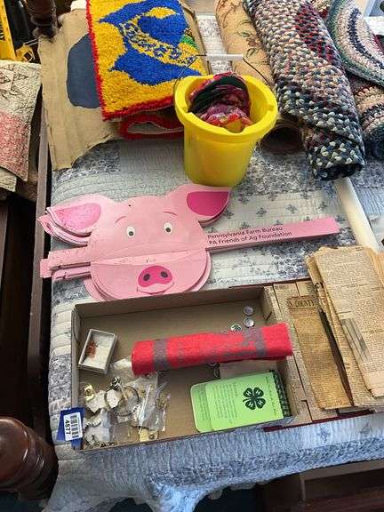 Pig face visors, 4-H pins and tablets, pig jewelry, jar openers ...