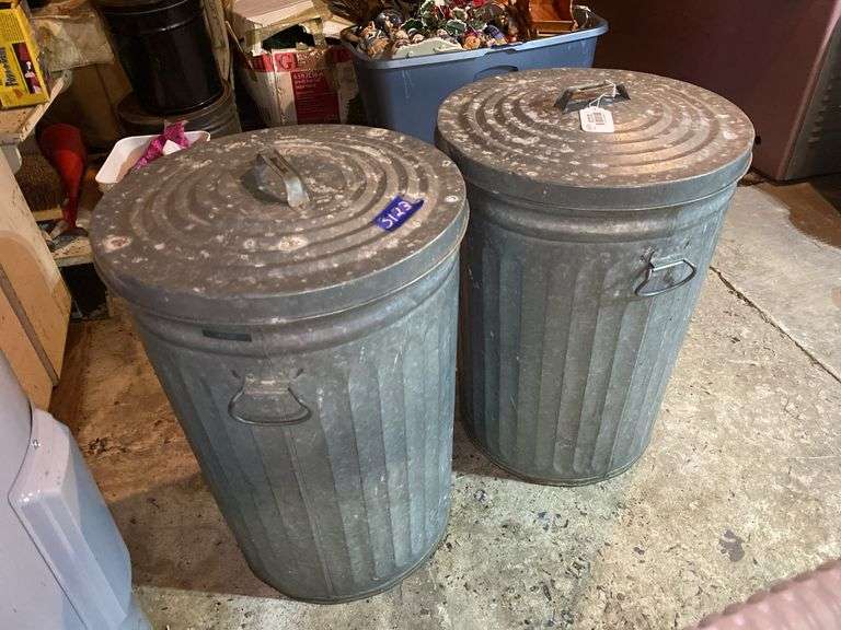Two Galvinized garbage cans - Hurley Real Estate & Auctions