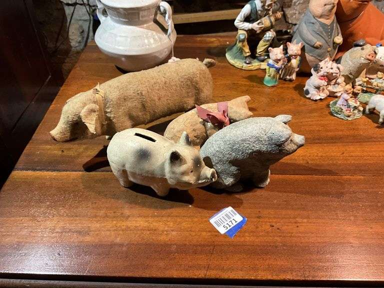 Four pig figures including pottery bank - Hurley Real Estate & Auctions