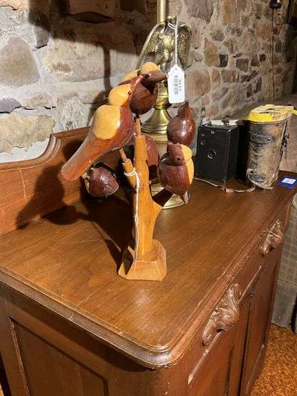 Folk Art carved wood bird tree - Hurley Real Estate & Auctions