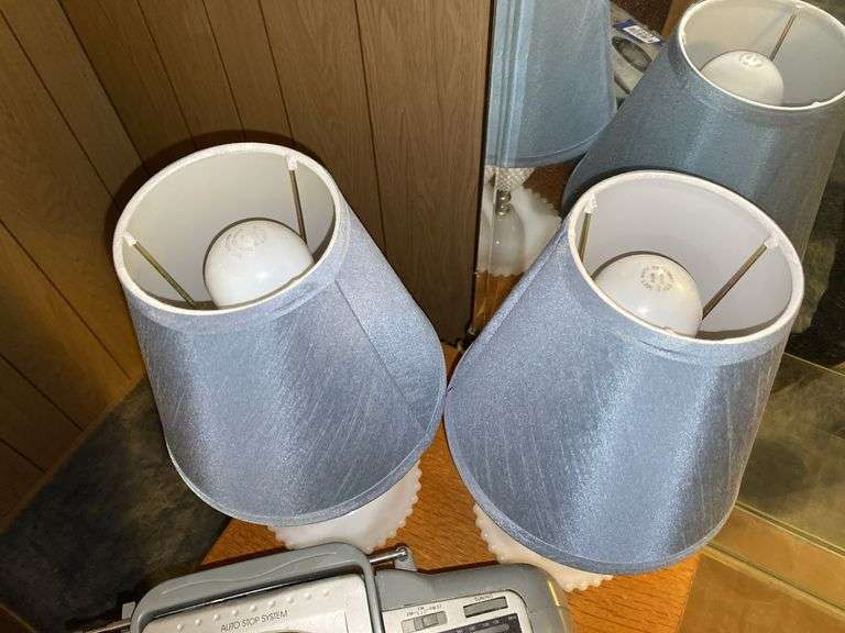 DigiTech boombox, pair milk glass hobnail dresser lamps w/ shades ...