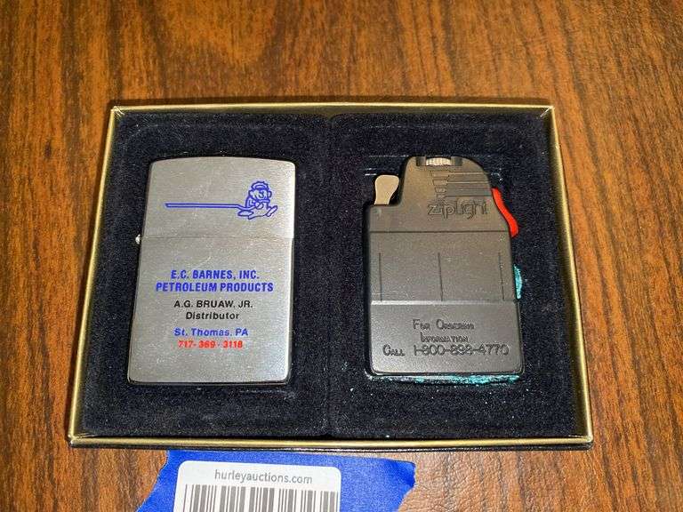 St. Thomas Petroleum Products Ziplight cigarette lighter set in box ...