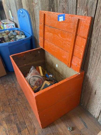 Orange painted shipping crate toy box & contents - Hurley Real Estate ...