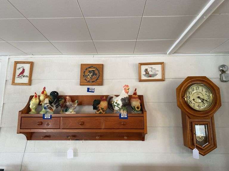 D&A Regulator Clock w/ key, framed needlework, wall clock - Hurley Real ...