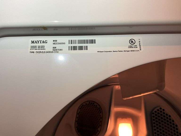 Maytag Centennial dryer model: MEDC300XW0 - Hurley Real Estate & Auctions