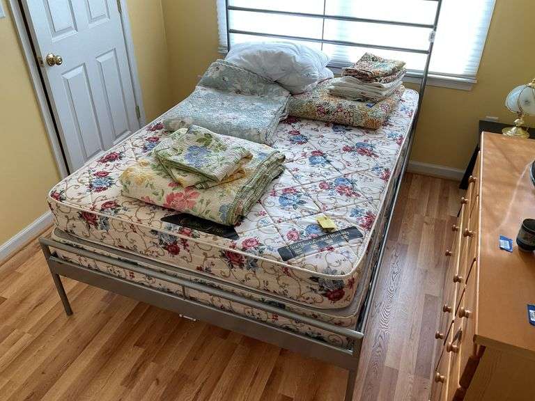 Metal frame bed w/ Caress Orthopedic mattress set - no other contents ...