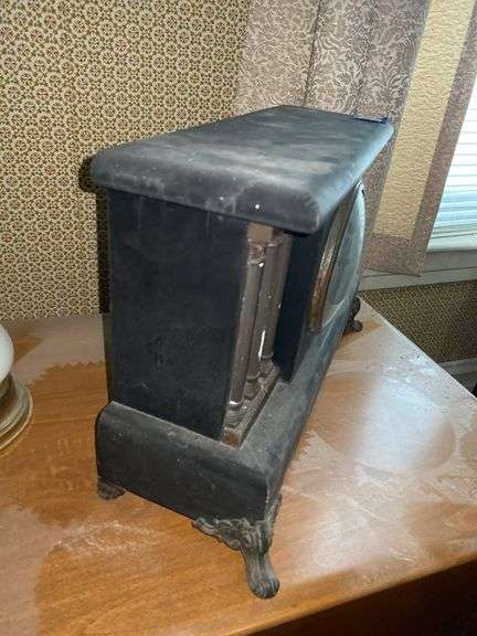 Gilbert black pillar mantel clock - Hurley Real Estate & Auctions