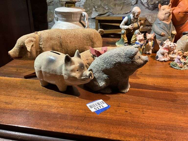 Four pig figures including pottery bank - Hurley Real Estate & Auctions
