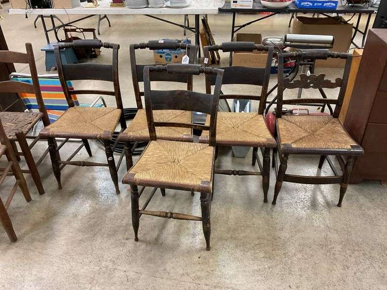 Set of four Sheraton fancy chairs w/ original stenciled finish, woven ...
