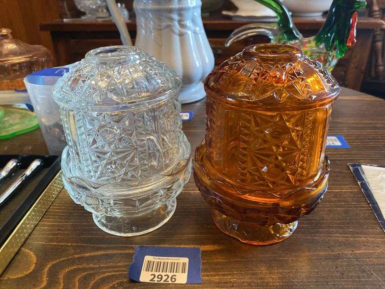 Vintage Indiana Glass Fairy Lamp Amber & Clear, Stars & Bars by the pc ...