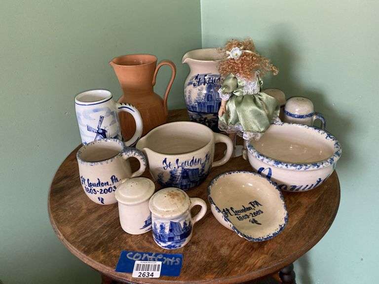 Fort Loudon souvenir pottery collection, delft mug, redware pitcher ...