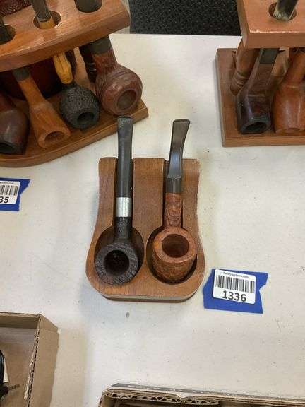 Wood pipe rest w/ pipes - Hurley Real Estate & Auctions