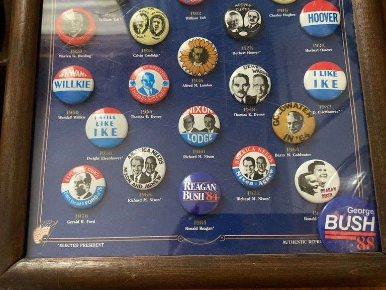 Reproduction Republican Presidential candidate pinback buttons, framed ...