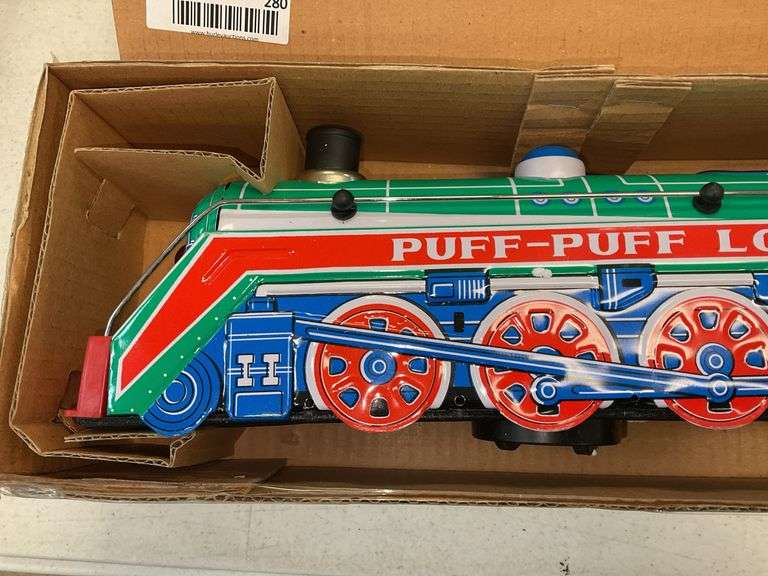 Litho tin Puff-Puff battery op train locomotive in box - Hurley Real ...