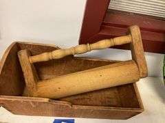Wooden doll cradle, rolling pin, butter paddles - Hurley Real Estate ...