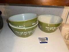 Three vintage Pyrex Spring Blossom green mixing bowls - Hurley Real ...
